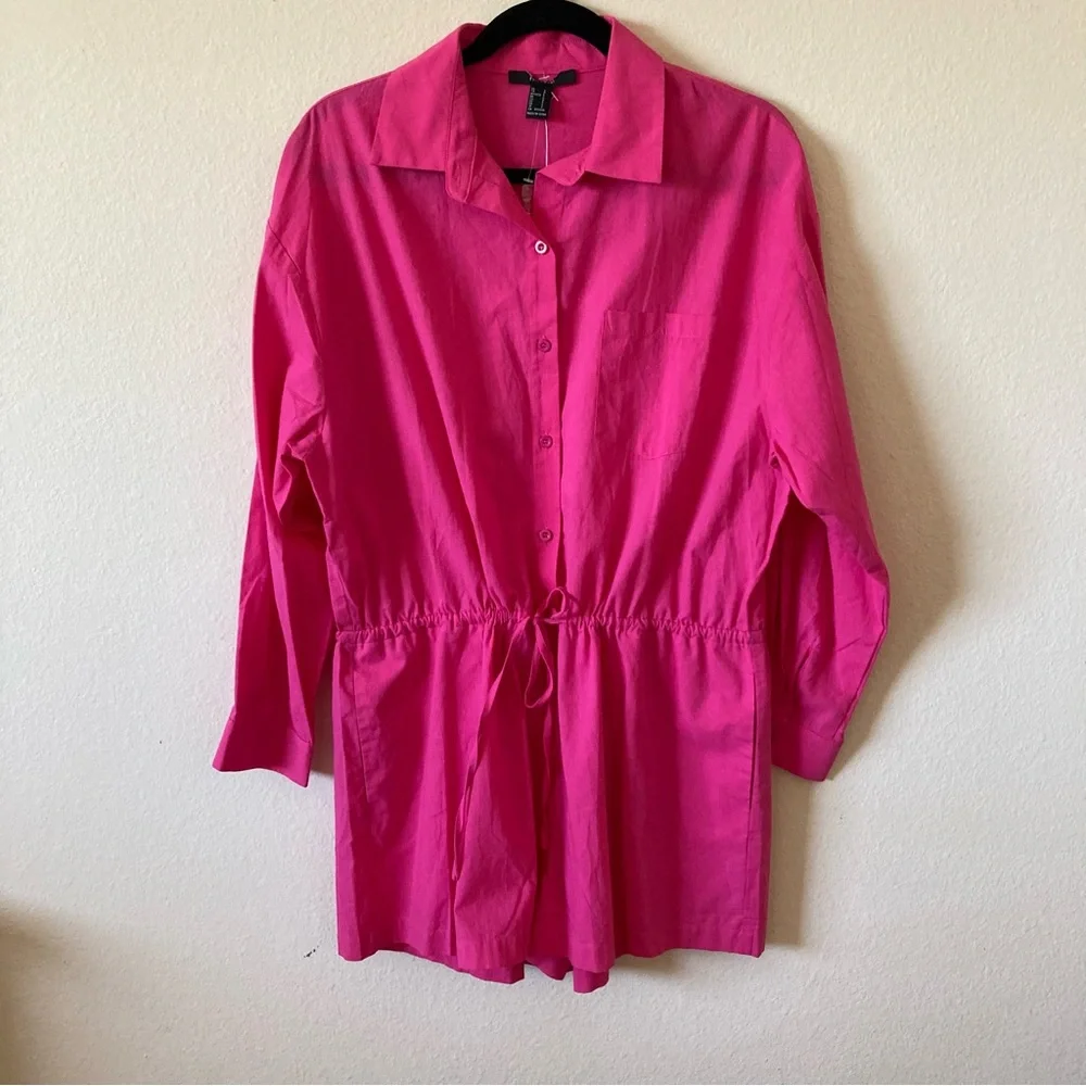 Forever 21 | Pants & Jumpsuits | Forever 2 Hot Pink Long Sleeve Romper ...